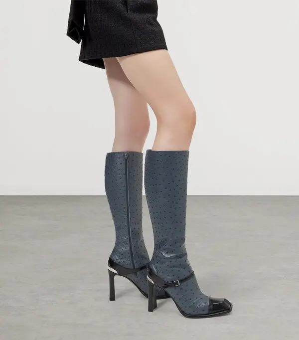 Alexander McQueen Ostrich-embossed Leather Niko Knee-high Boots 95