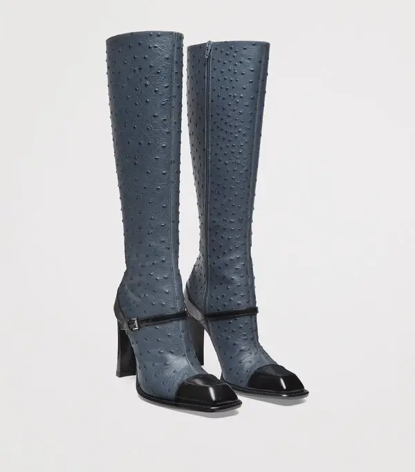 Alexander McQueen Ostrich-embossed Leather Niko Knee-high Boots 95