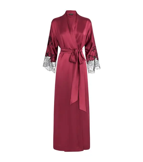 Carine Gilson Silk Long Hanae Robe - Red