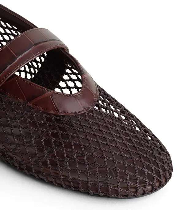 Alaïa Croc-embossed Leather Mesh Ballet Flats