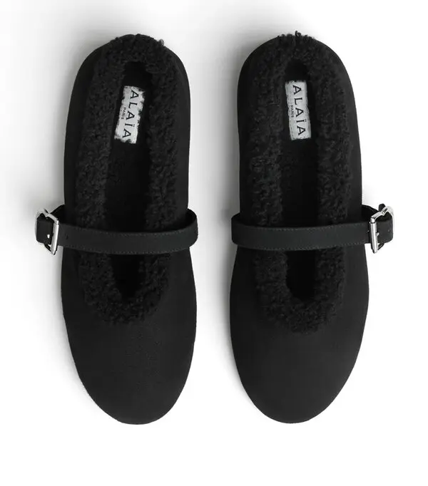 Alaïa Shearling Ballet Flats - Black