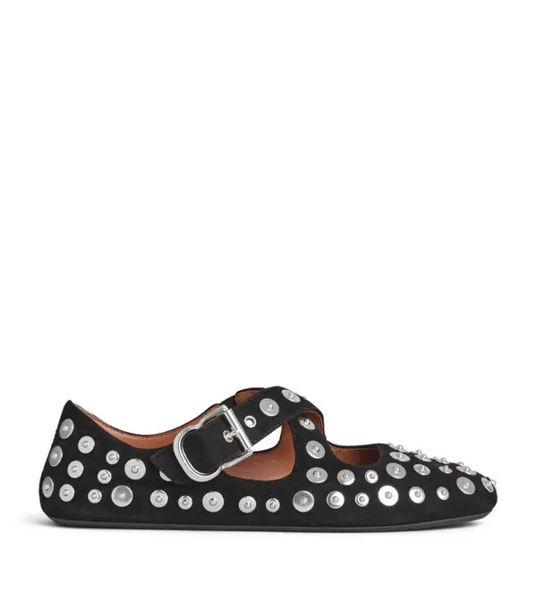 Alaïa Suede Rivet Criss-cross Ballet Flats - Black