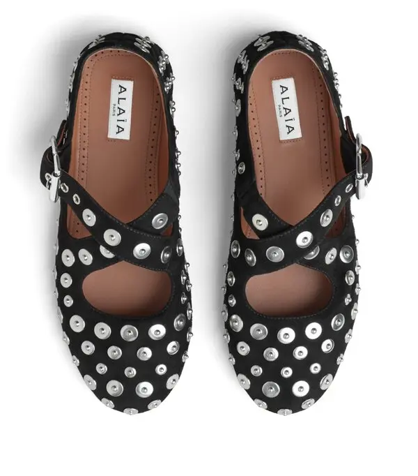 Alaïa Suede Rivet Criss-cross Ballet Flats