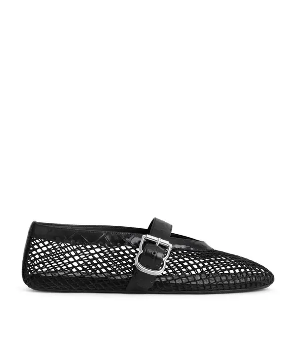 Alaïa Croc-embossed Leather Mesh Ballet Flats - Black