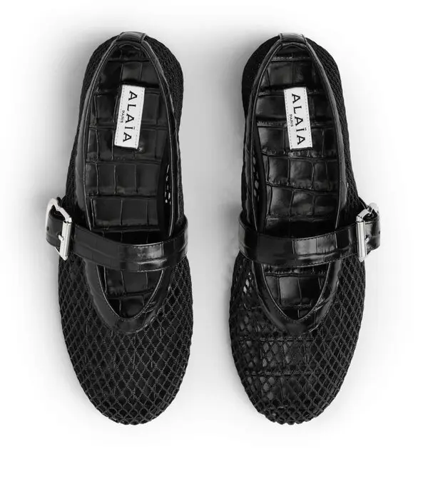 Alaïa Croc-embossed Leather Mesh Ballet Flats