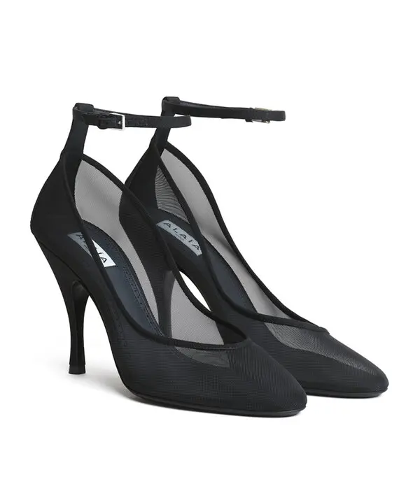 Alaïa Mesh Ankle-strap Pumps 100 - Black