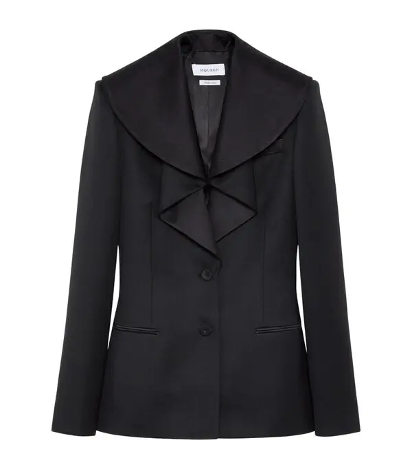 Alexander McQueen Wool Waterfall-collar Blazer - Black