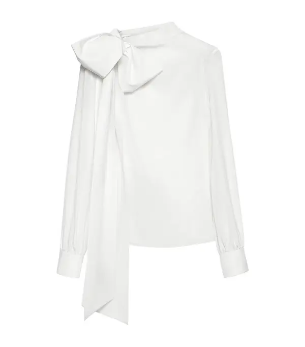 Alexander McQueen Silk Bow-shoulder Blouse - White