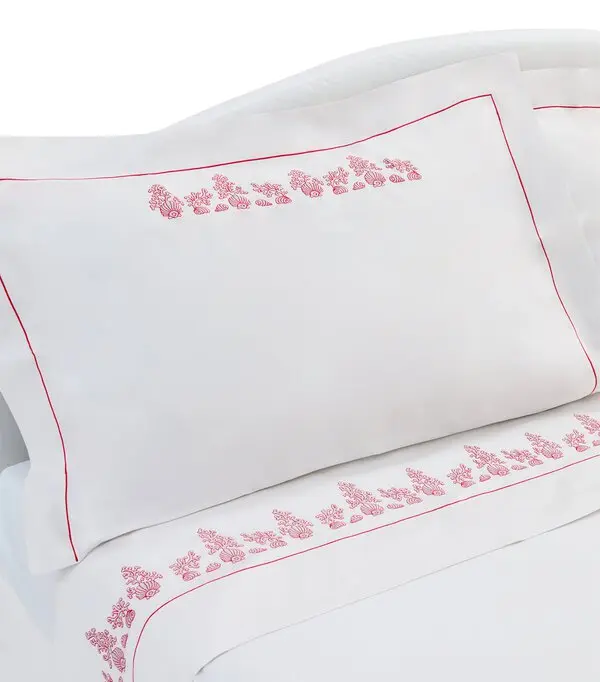 Loretta Caponi Cotton Coral And Shells Flat Sheet