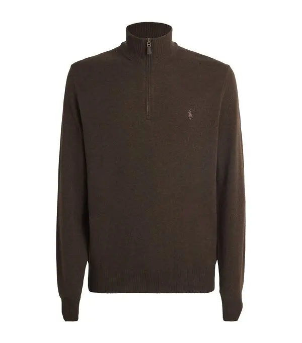 Polo Ralph Lauren Wool Polo Pony Quarter-zip Sweater - Brown