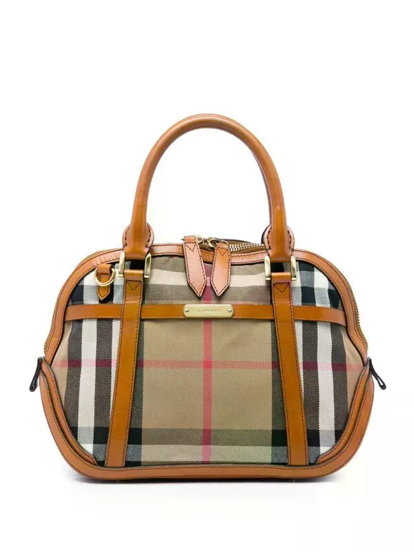 Burberry 2000-2017 Small Leather Trimmed House Check Canvas Bridle Orchard Satchel - Brown