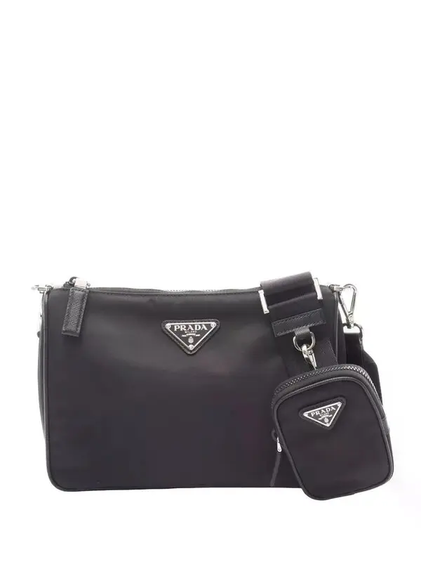 Prada 2013-2026 Saffiano Trimmed Re Nylon Zip Top Crossbody Bag - Black