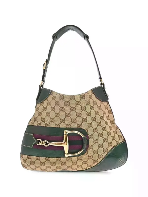 Gucci 1990-2000s Horsebit Gg Canvas Shoulder Bag - Neutrals
