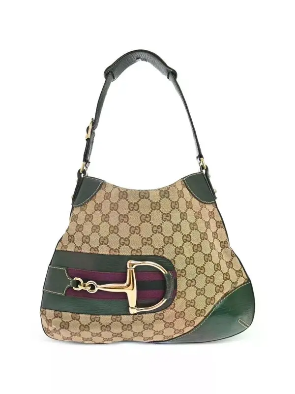 Gucci 1990-2000s Horsebit Gg Canvas Shoulder Bag - Neutrals