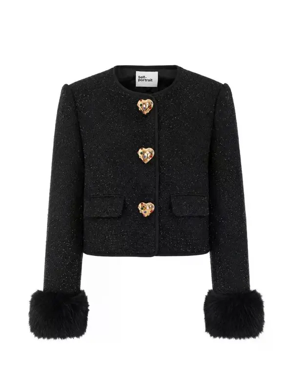 SELF-PORTRAIT Metallic Boucle Fur-cuff Jacket