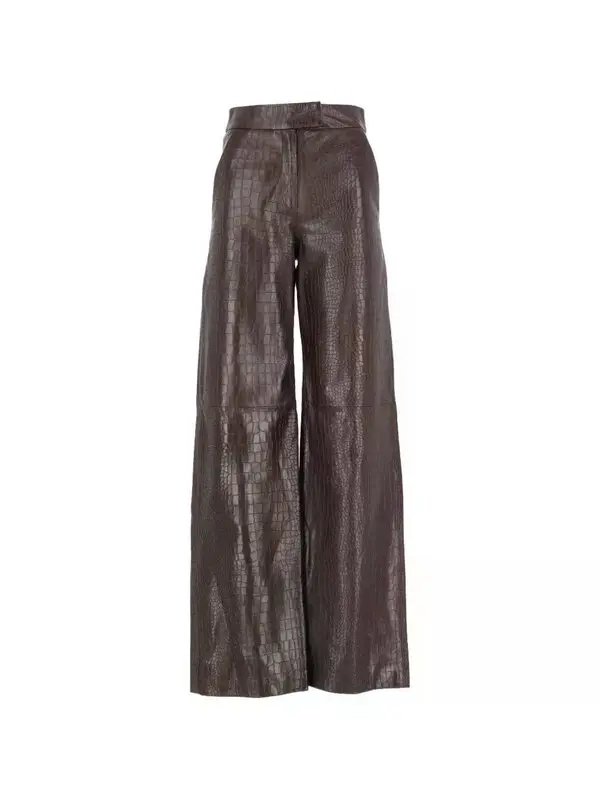 Federica Tosi Crocodile-effect Leather Trousers - Brown