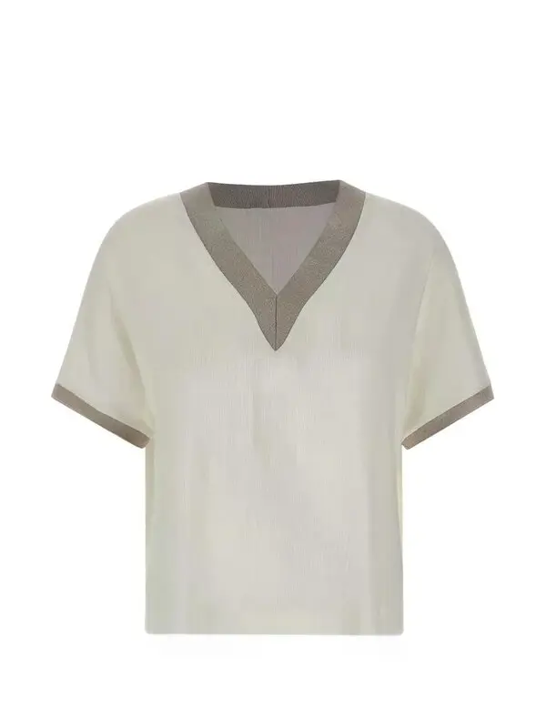VIADESTE V-neck Short-sleeve Blouse - Neutrals