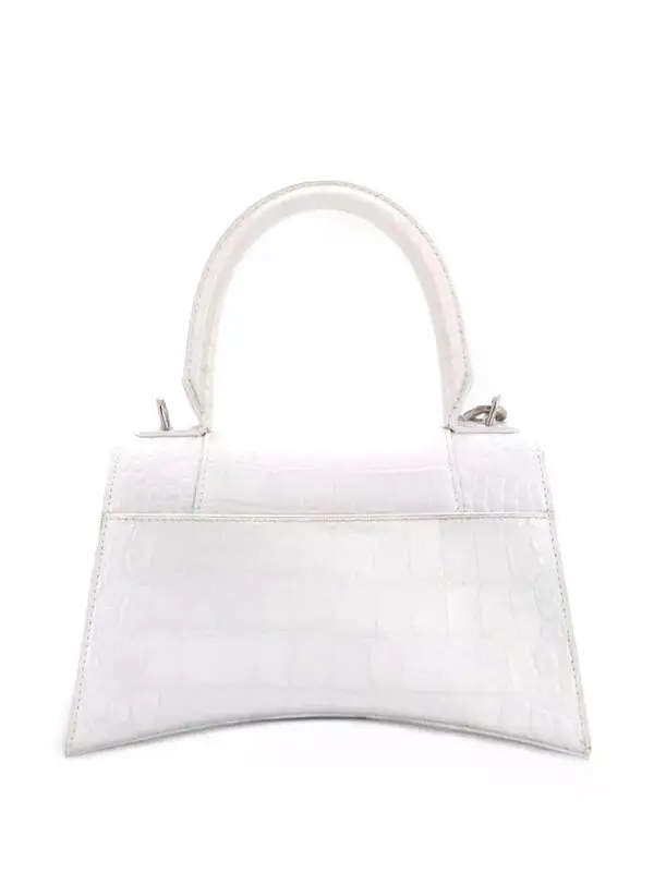 Balenciaga Hourglass Top Handle Bag Crocodile Embossed Leather Small Cross Body Bag - White