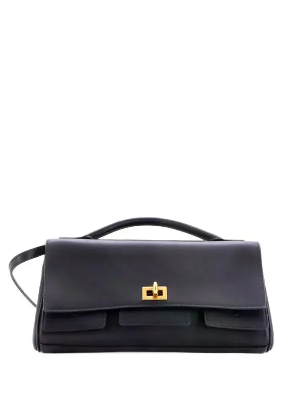 Balenciaga Bel Air Top Handle Flap Leather Shoulder Bag - Black