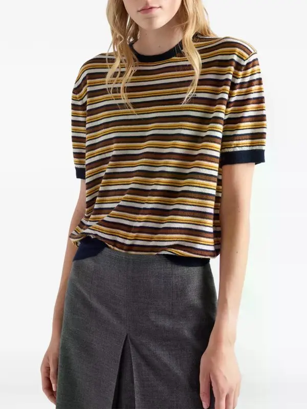 Prada Short-sleeved Striped Cashmere Sweater
