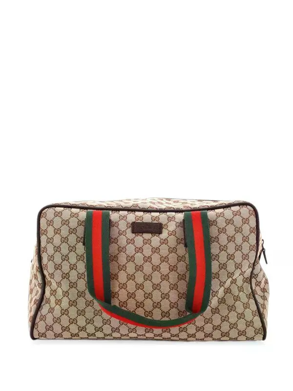 Gucci Web Carry On Duffle Bag Gg Canvas With Leather Medium Travel Bag