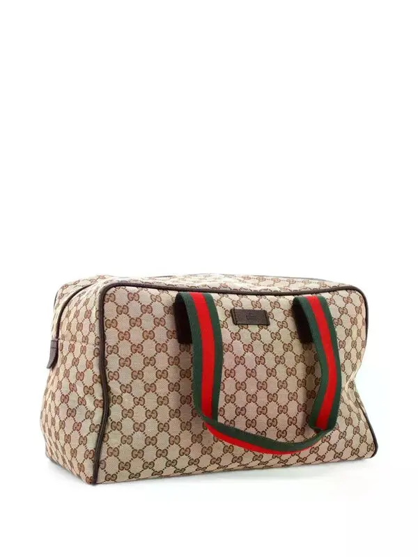 Gucci Web Carry On Duffle Bag Gg Canvas With Leather Medium Travel Bag