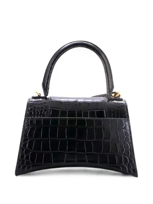 Balenciaga Hourglass Top Handle Bag Crocodile Embossed Leather Small Crossbody Bag - Black