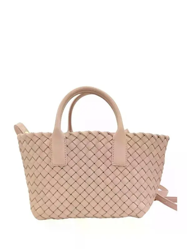 Bottega Veneta Mini Lambskin Intreccio Cabat Tote Satchel - Pink