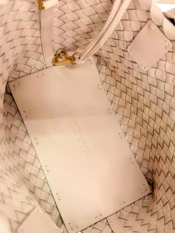 Bottega Veneta Mini Lambskin Intreccio Cabat Tote Satchel - Pink