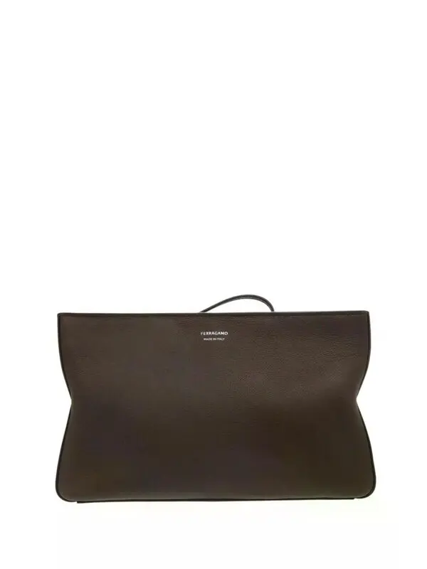 FERRAGAMO Leather Soft Pouch Clutch Bag