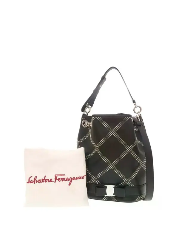 FERRAGAMO Studded Leather Vara Bow Bucket Bag Satchel