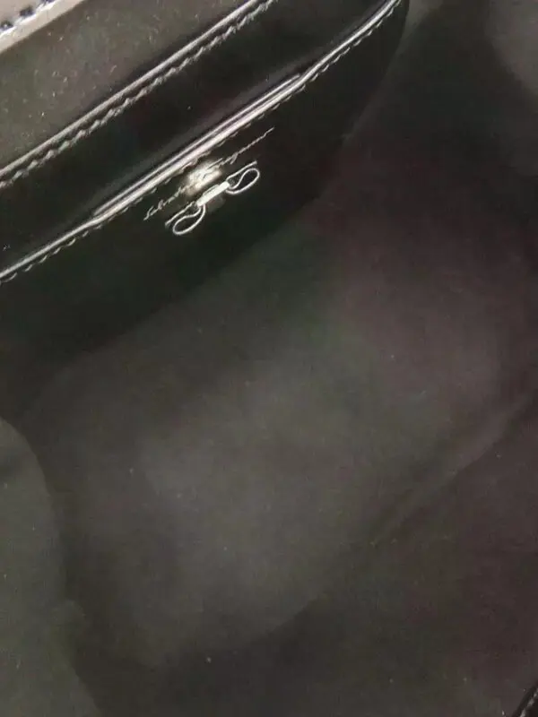 FERRAGAMO Studded Leather Vara Bow Bucket Bag Satchel