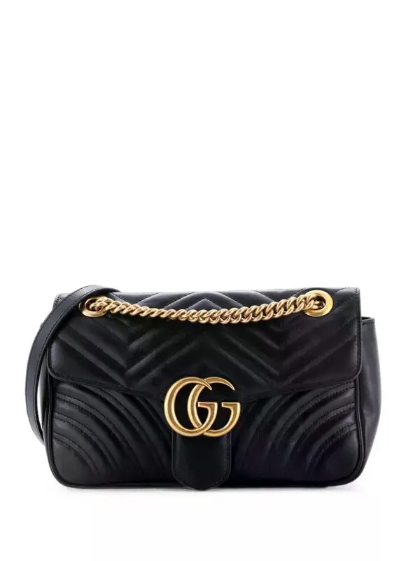 Gucci Gg Marmont Flap Bag Matelasse Leather Small Crossbody Bag - Black