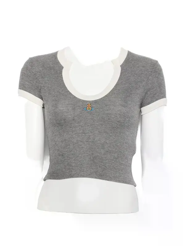 VIVIENNE WESTWOOD Orb-embroidered Contrast-trim T-shirt - Grey
