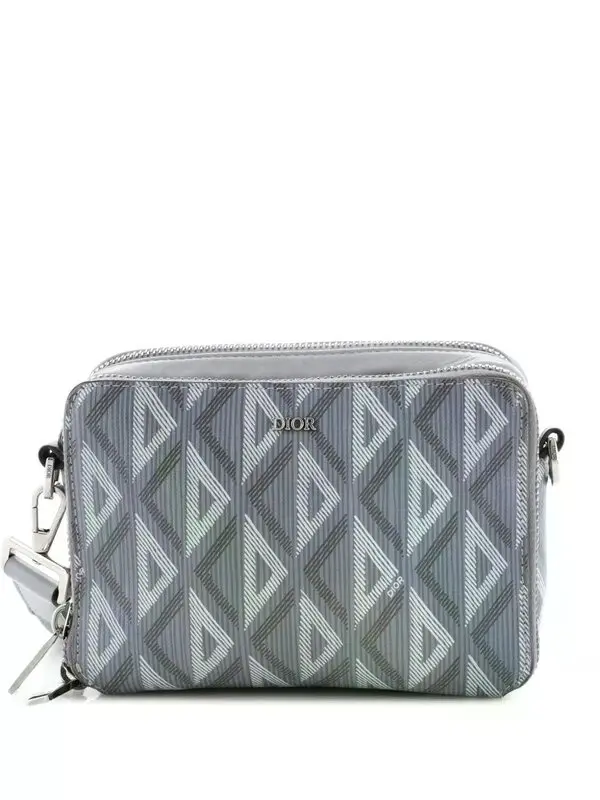 Dior Cd Diamond Coated Canvas Double Zip Crossbody Pouch Clutch Bag - Grey