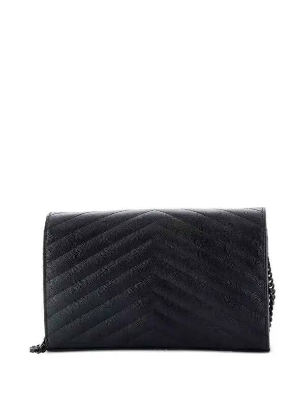 Saint Laurent Classic Monogram Wallet On Chain Matelasse Chevron Leather Medium Crossbody Bag - Black