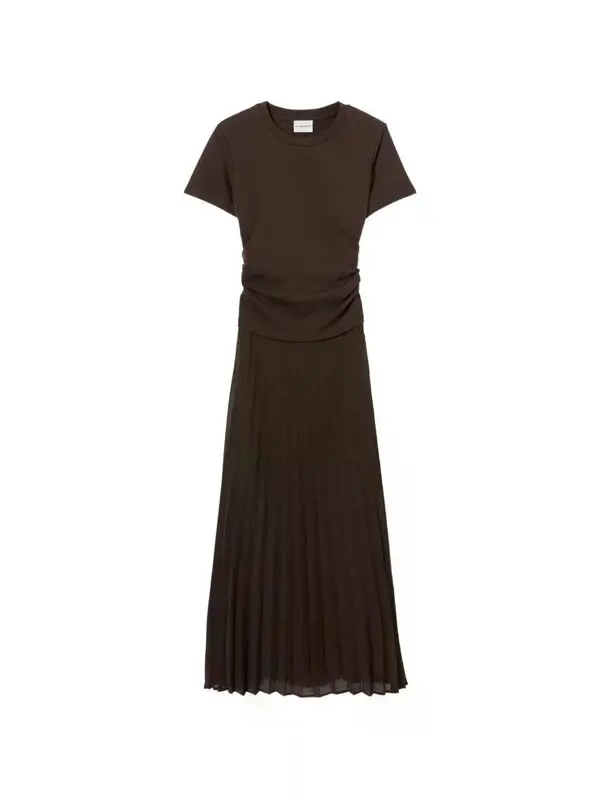 Claudie Pierlot Pleated Bi-material Dress - Brown