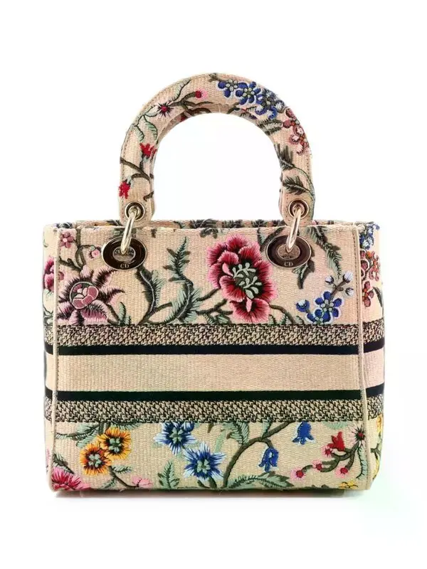 Dior Lady D-lite Bag Embroidered Raffia Medium Satchel - Neutrals