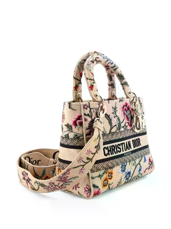 Dior Lady D-lite Bag Embroidered Raffia Medium Satchel - Neutrals