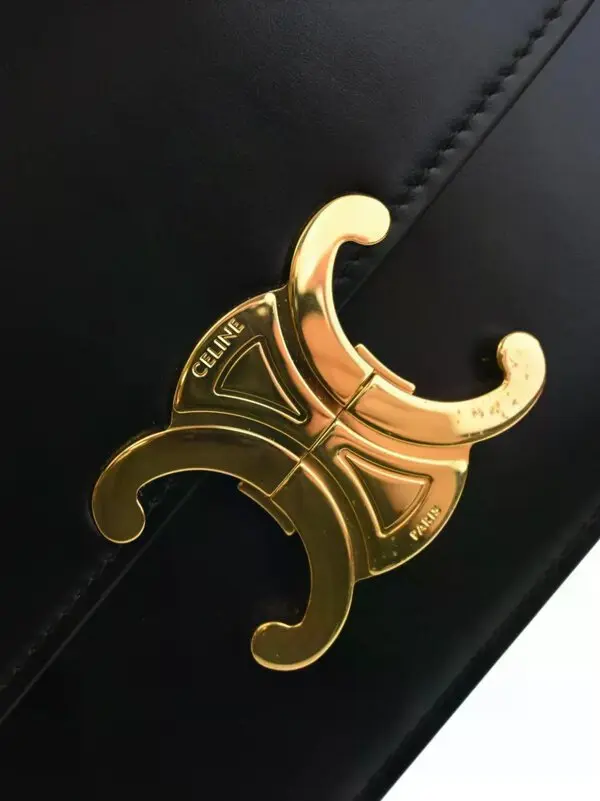 Celine Teen Shiny Calfskin Triomphe Cross Body Bag - Black