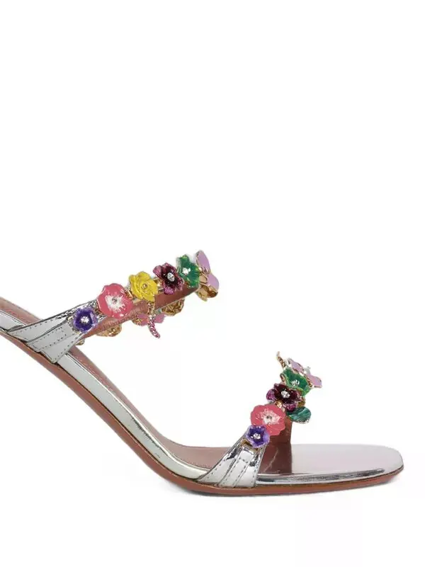 Amina Muaddi Vittoria Slipper Sandals Mirror + Flowers