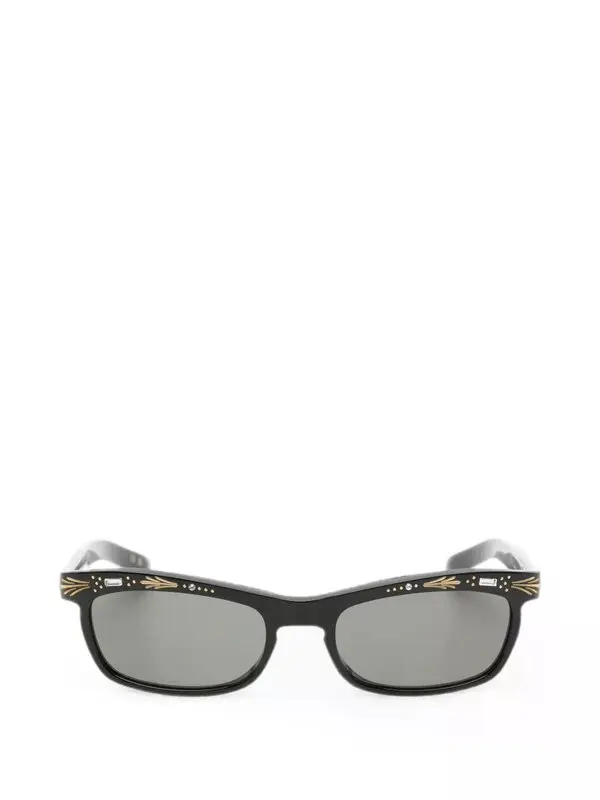 Valentino Garavani Vlogo Crystal-embellished Rectangle-frame Sunglasses - Black