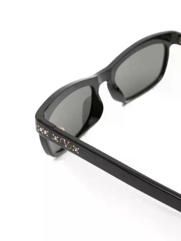 Valentino Garavani Vlogo Crystal-embellished Rectangle-frame Sunglasses