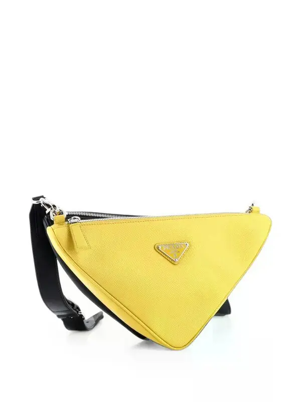 Prada Double Triangle Logo Zip Shoulder Bag Saffiano Leather And Leather Crossbody Bag