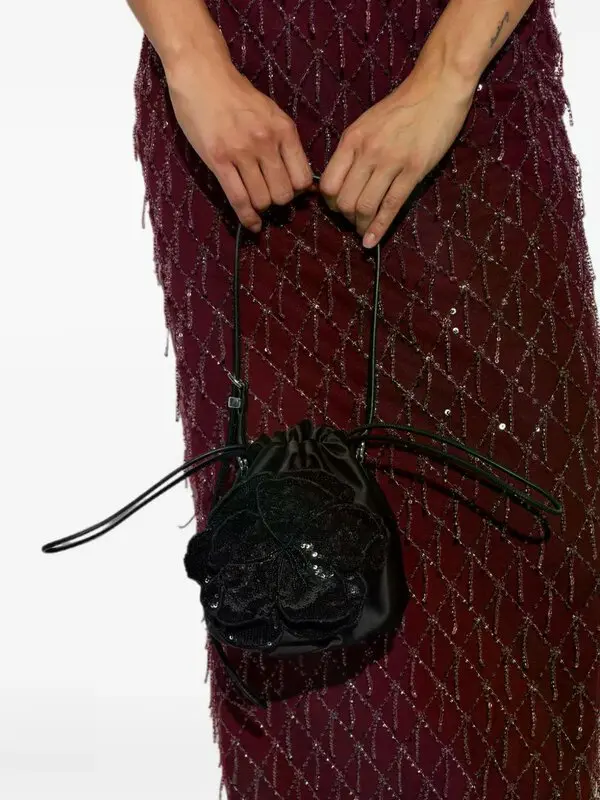ROTATE BY BIRGER CHRISTENSEN Sequin-embellished Floral-applique Bucket Bag