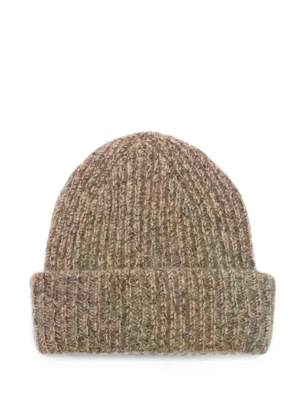 Soft Goat Marled Ribbed-knit Beanie Hat - Brown