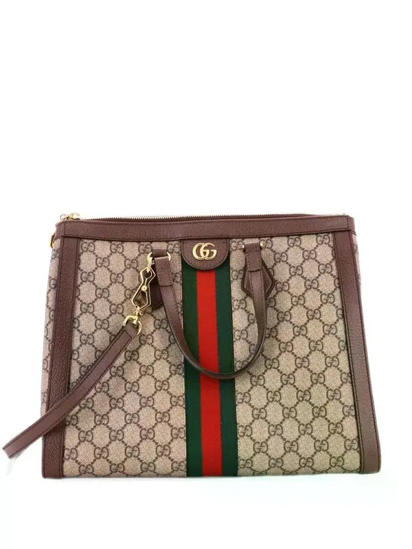 Gucci Ophidia Top Handle Gg Coated Canvas Medium Tote Bag - Brown