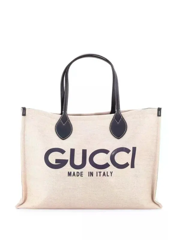Gucci Logo Shopper Printed Canvas Medium Tote Bag - Blue