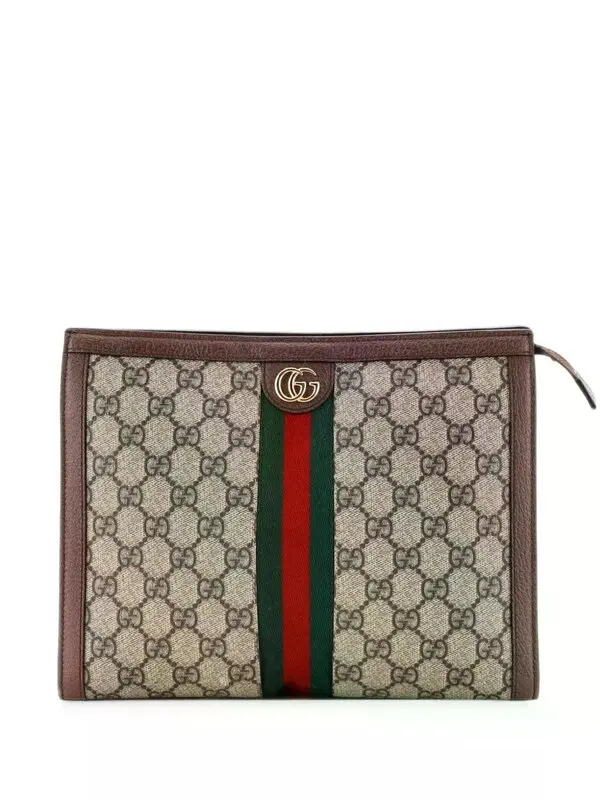 Gucci Ophidia Pouch Gg Coated Canvas Medium Clutch Bag - Brown