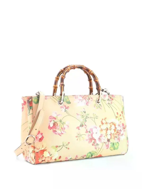 Gucci Bamboo Shopper Blooms Print Leather Medium Tote Bag